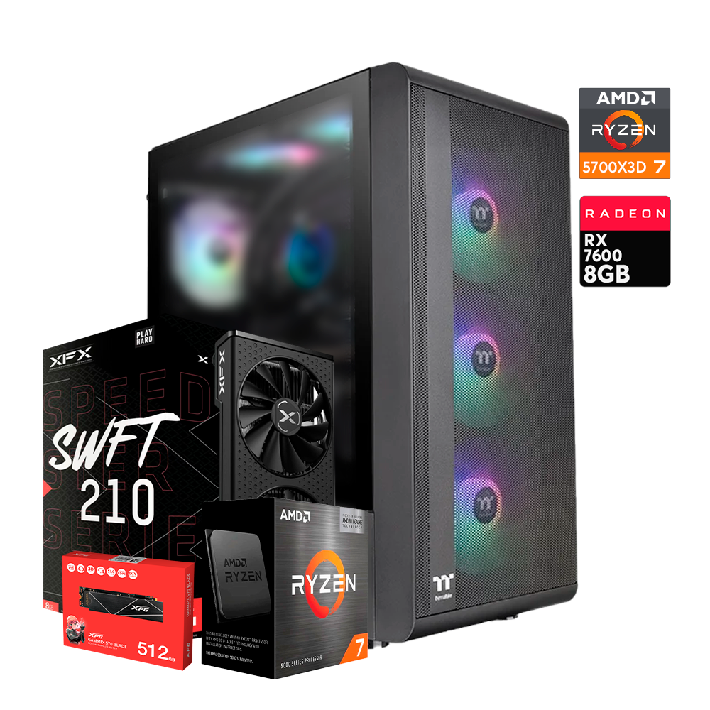 Pc S200 TG Ryzen 7 5700X3D, RX 7600 8GB, DDR4 64GB, M.2 512GB, AIO ...
