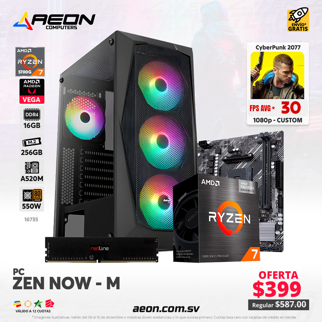 PC ZEN NOW M, Ryzen 7 5700G, 16GB DDR4, 256GB M.2, 550W 80 PLUS | AEON